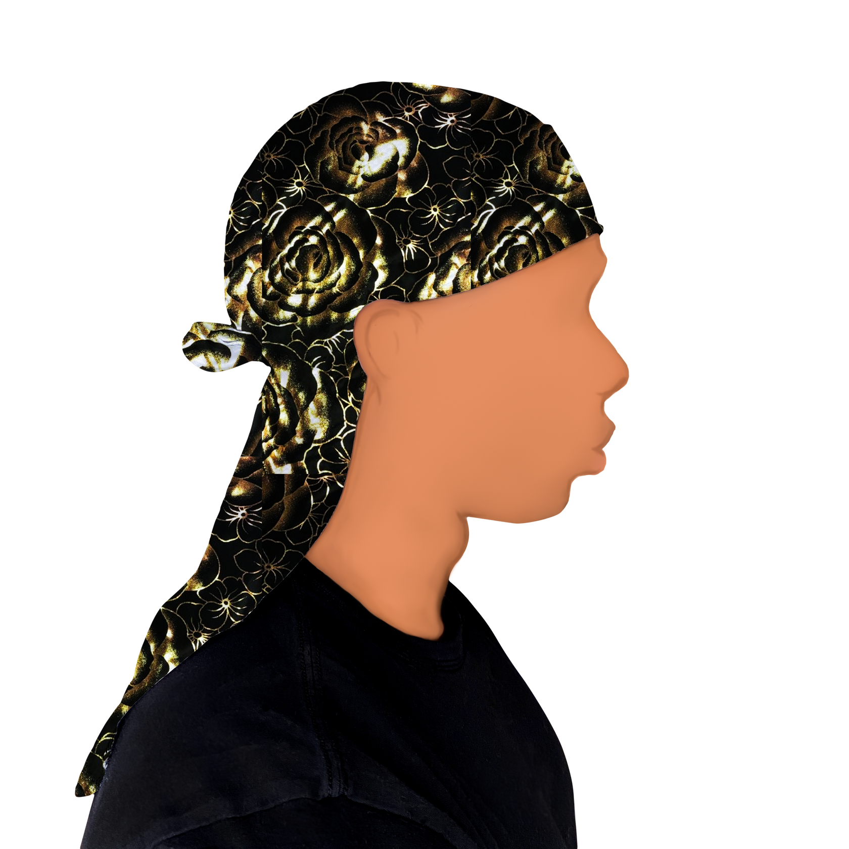 Black & Gold Rose Print Silky Durag – Joorags